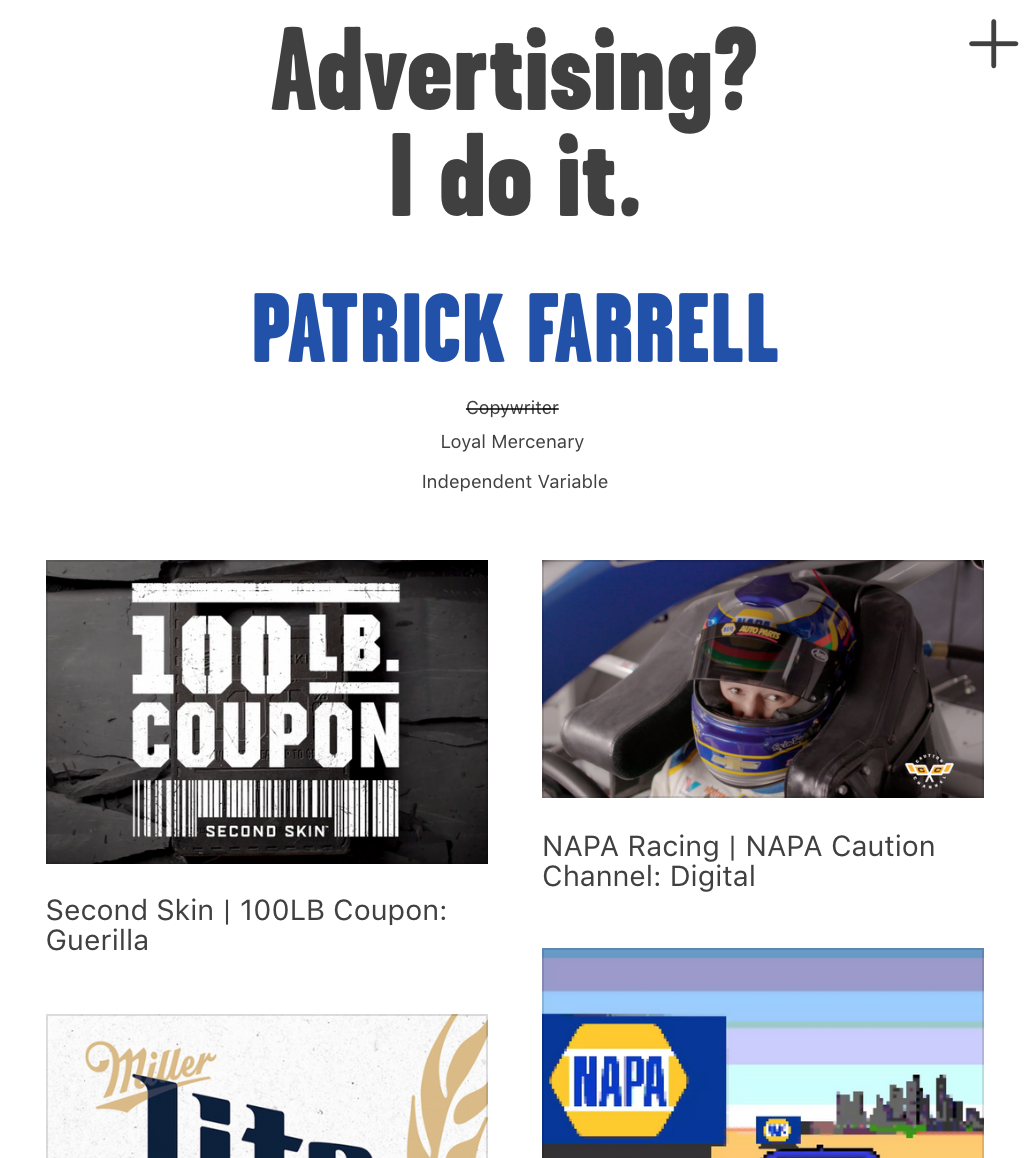 Patrick Farrell, Creative