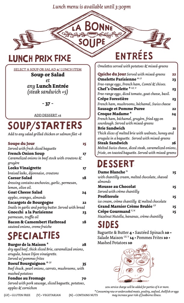 MENU — La Bonne (Soupe)