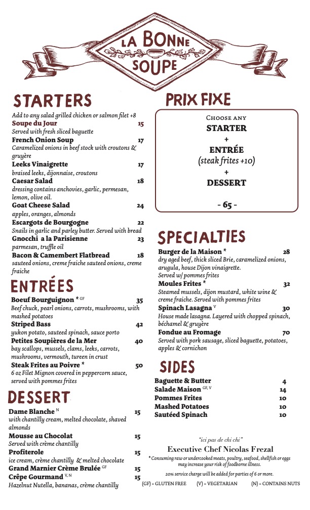 MENU — La Bonne (Soupe)