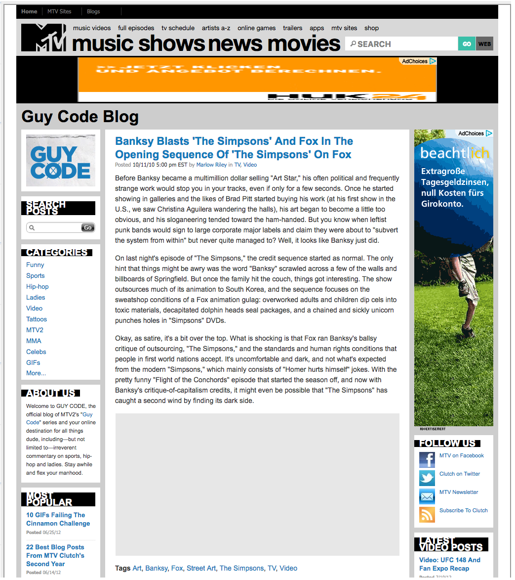 Banksy on the Simpsons — Marlow Riley