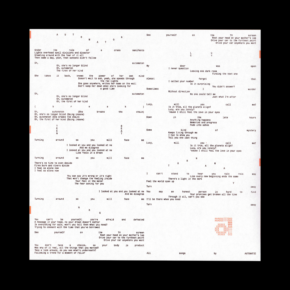 automatic lyric sheet — Jayson Payne