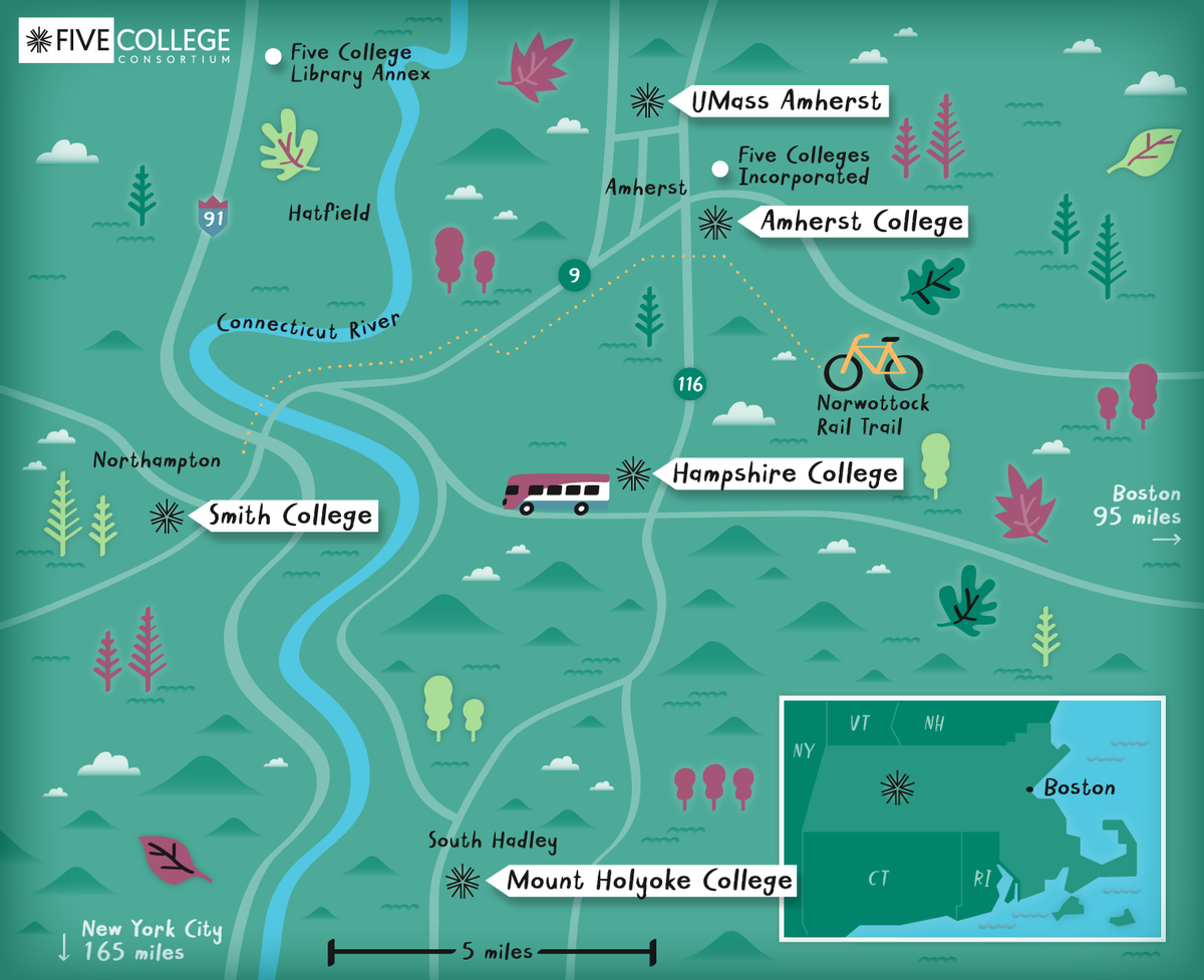 Illustrated Map of The Five College Consortium Campuses by Nate ...