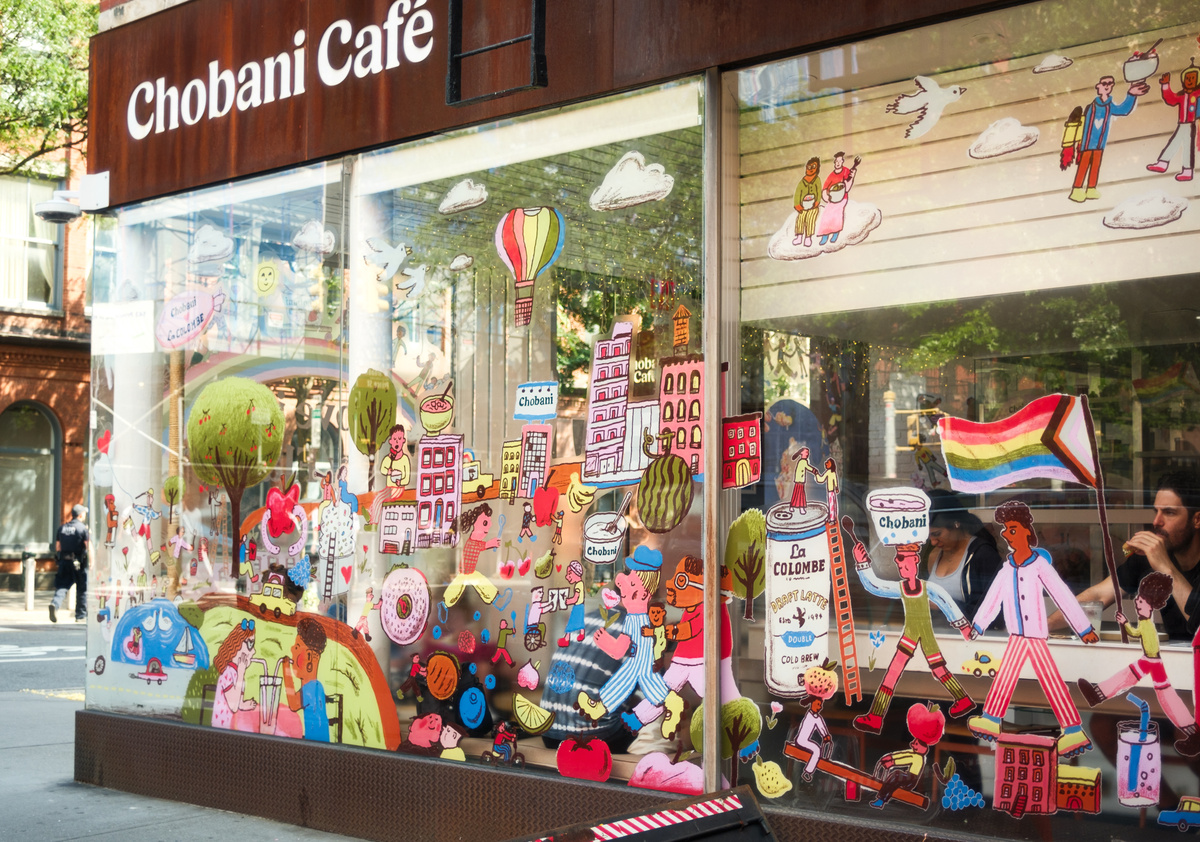 Chobani Café Window and Banner — David Huang Illustration