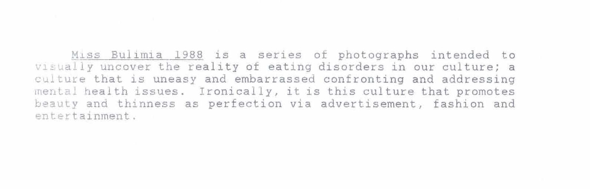 Miss Bulimia 1988 / Vicki Grant — The New Gallery