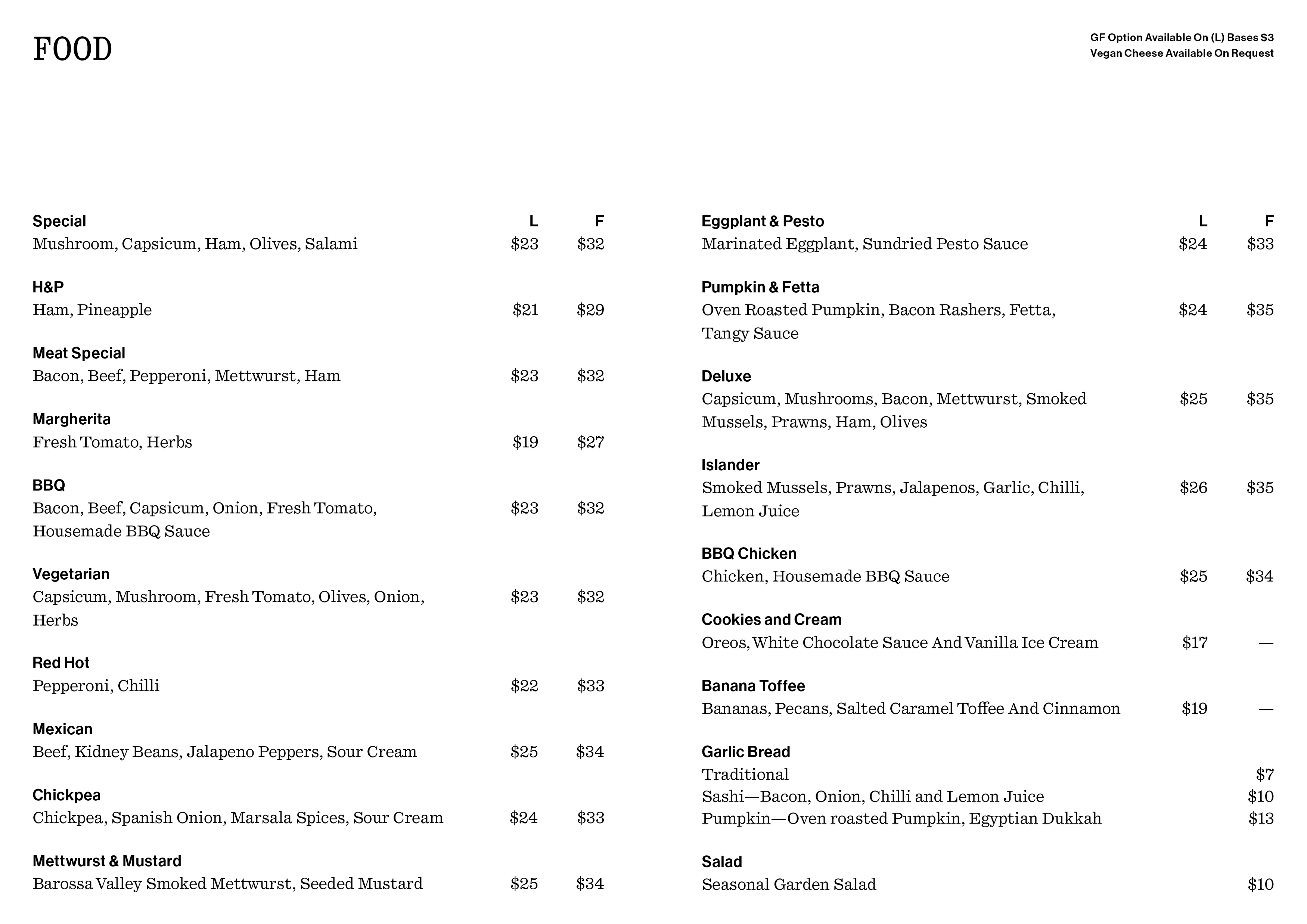 Food Menu — Leo's Bar & Pizza