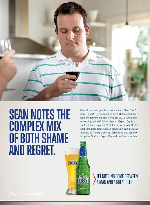 2012 DB Export Dry print ad - Sean notes the complex mix of both shame ...