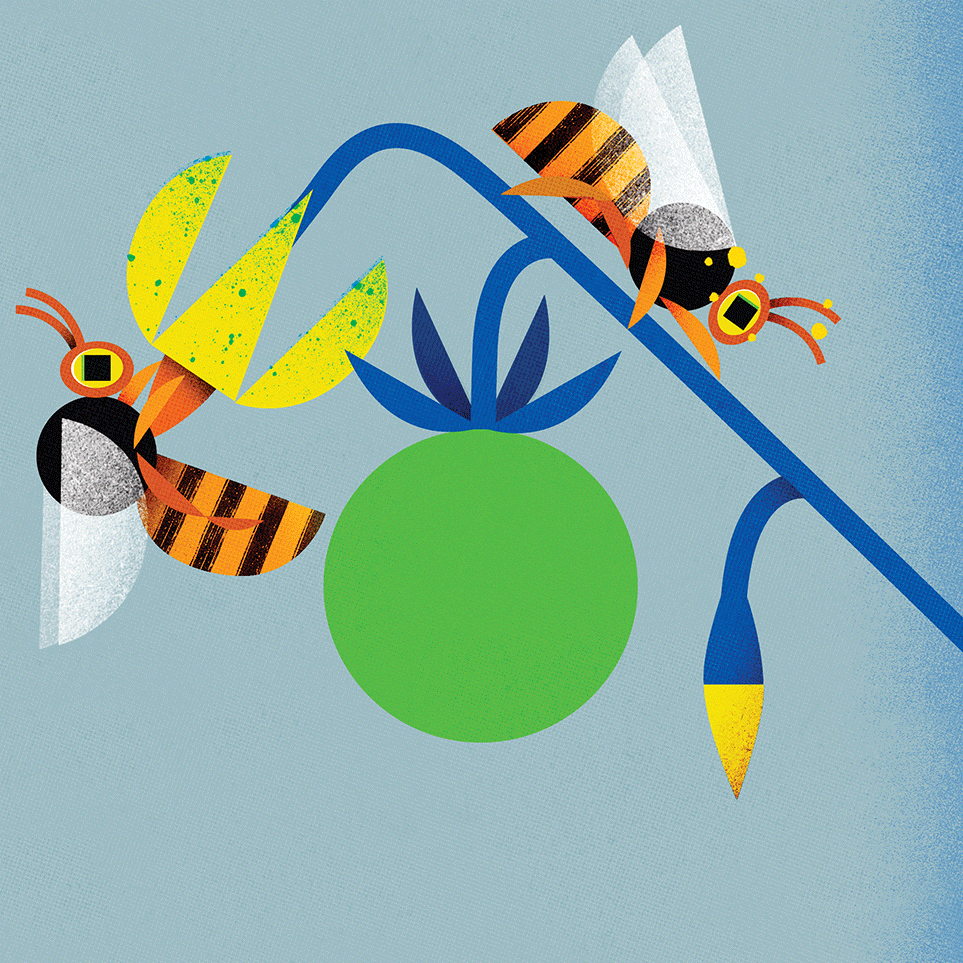 Bees Pollinate Flowers Animation Clipart